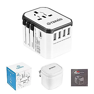 Raxxio Universal Travel Adapter, International Smart Power Plug with 2.4A 4 USB Ports Adapter, Converter for US, Canada, UK, Europe, AU, Asia (Type C USB White)