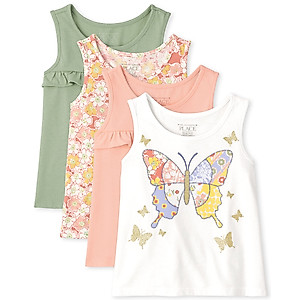 The Children's Place Baby Toddler Girls Everyday Tank Tops, White/Green/Floral/Pink 4-Pack, 4T