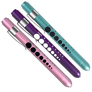 ALMOCN 3 Pack Pen Light,Nurse Medical Reusable LED Penlight White Light with Pupil Gauge and Ruler,Teal + Purple + Rose Gold