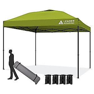 Leader Accessories Green Pop-Up Canopy Tent 10'x10' Canopy Instant Canopy Straight Leg Shelter with Wheeled Carry Bag, with 4pcs Sand Bags