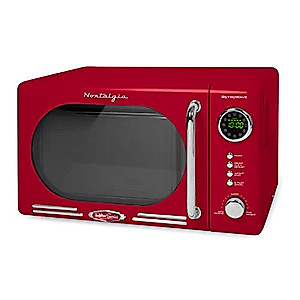 Nostalgia Retro Compact Countertop Microwave Oven, 0.7 Cu. Ft. 700-Watts with LED Digital Display, Child Lock, Red & WK17RR Retro Stainless Steel Electric Water Kettle, Holds 1.7 Liters, retro red