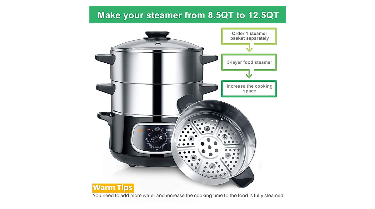 Secura 2-Tier Stainless Steel Food Steamer | 8.5 Qt Electric Steamer