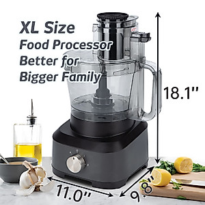 Magiccos 14-Cup French-Fry-Cutter Large Food-Processor - Large Feed Chute, Grey Color, Cheese Shredding, Meat Chopping, Shredding and Slicing, Mixing and Doughing, for Home Use