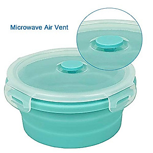 CARTINTS Small Collapsible Bowl Silicone Food Storage Containers Collapsible Camping Bowl for Travel Camping Hiking with Airtight Plastic Lids and 2Pack Silicone Dish Sponges- Blue, 350ml
