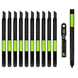 FantastiCAR 9mm Precision Retractable Auto-Lock Utility Knife Lightweight Box Cutter Set (11pcs) with Extra 5 SK2H Blades, Staple Puller Design and Metal Body
