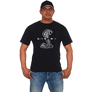 JH Design Men's Shelby Cobra T-Shirt Black Crew Neck Short Sleeve Shirt (Large, Black)