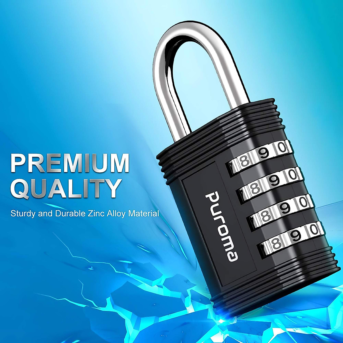 Puroma 2 Pack Combination Lock 4 Digit Padlock for School Gym Locker, Sports Locker, Fence, Toolbox, Case, Hasp Storage (Black)