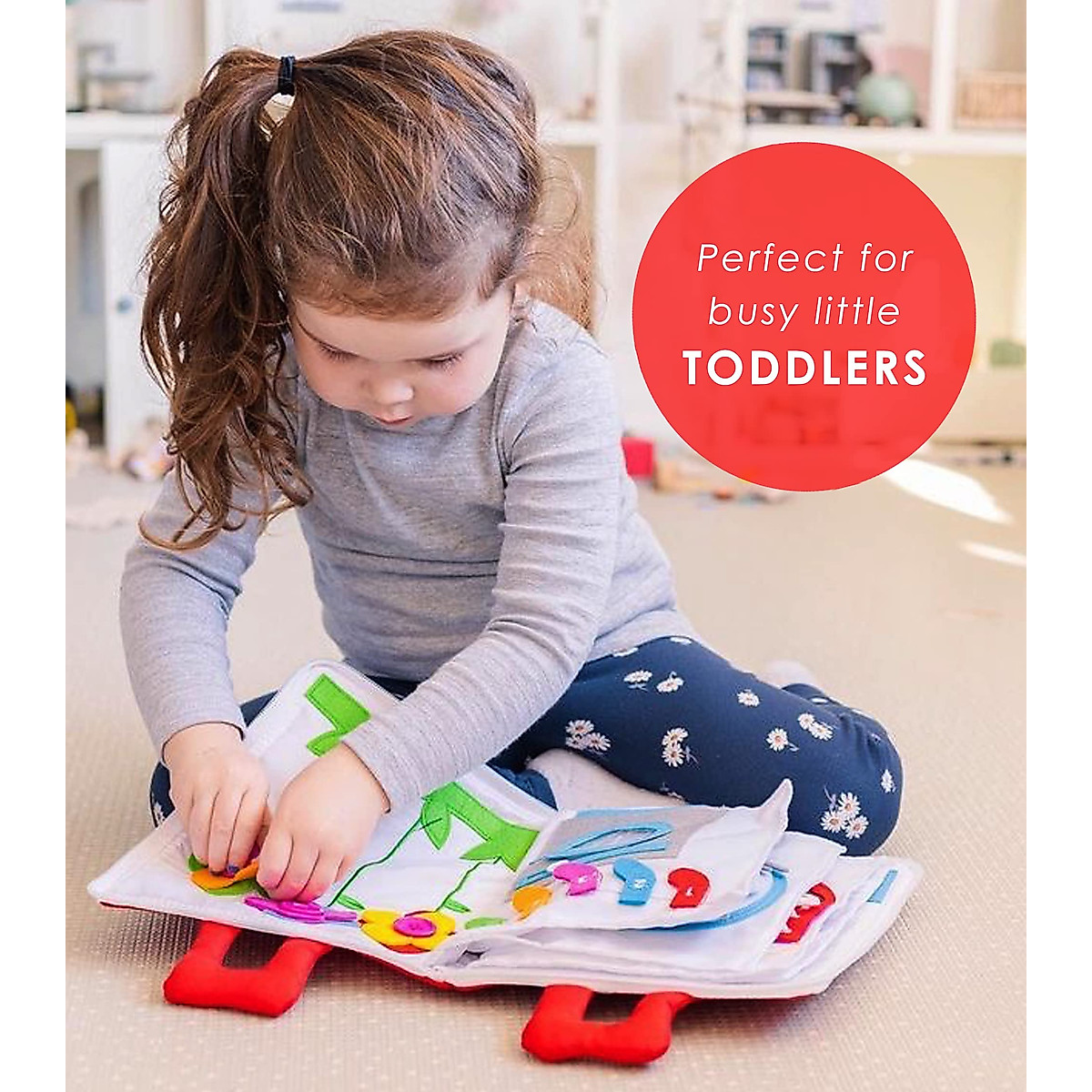 Curious Columbus - Quiet Book for Toddlers - Large Fabric Activity Busy Book. Toddler Montessori Book. 10 Pages of Learning & Fun for Quiet Play. Airplane Activities, Essential Road Trip Travel Toy