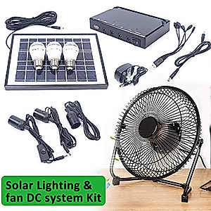 DYRABREST Solar Generator Portable Lighting System Kit, Solar Powered Panel+Fan+3x1W 12V Bulbs