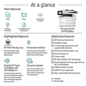 HP Laserjet Pro M428dw Wireless Multifunction Laser Printer with Simple Setup & Security Features (W1A28A)