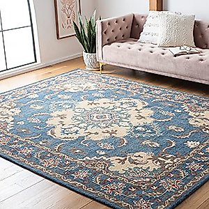 SAFAVIEH Antiquity Collection 8' x 10' Blue/Ivory AT520M Handmade Traditional Oriental Premium Wool Area Rug
