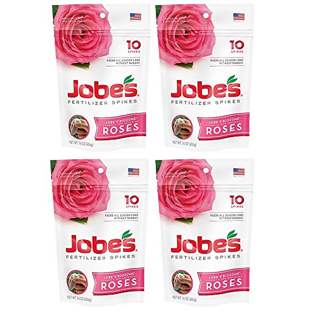 Jobes vznmYB Rose Fertilizer Spikes 9-12-9 Time Release Fertilizer for All Flowering Shrubs, 10 Spikes (4 Pack)