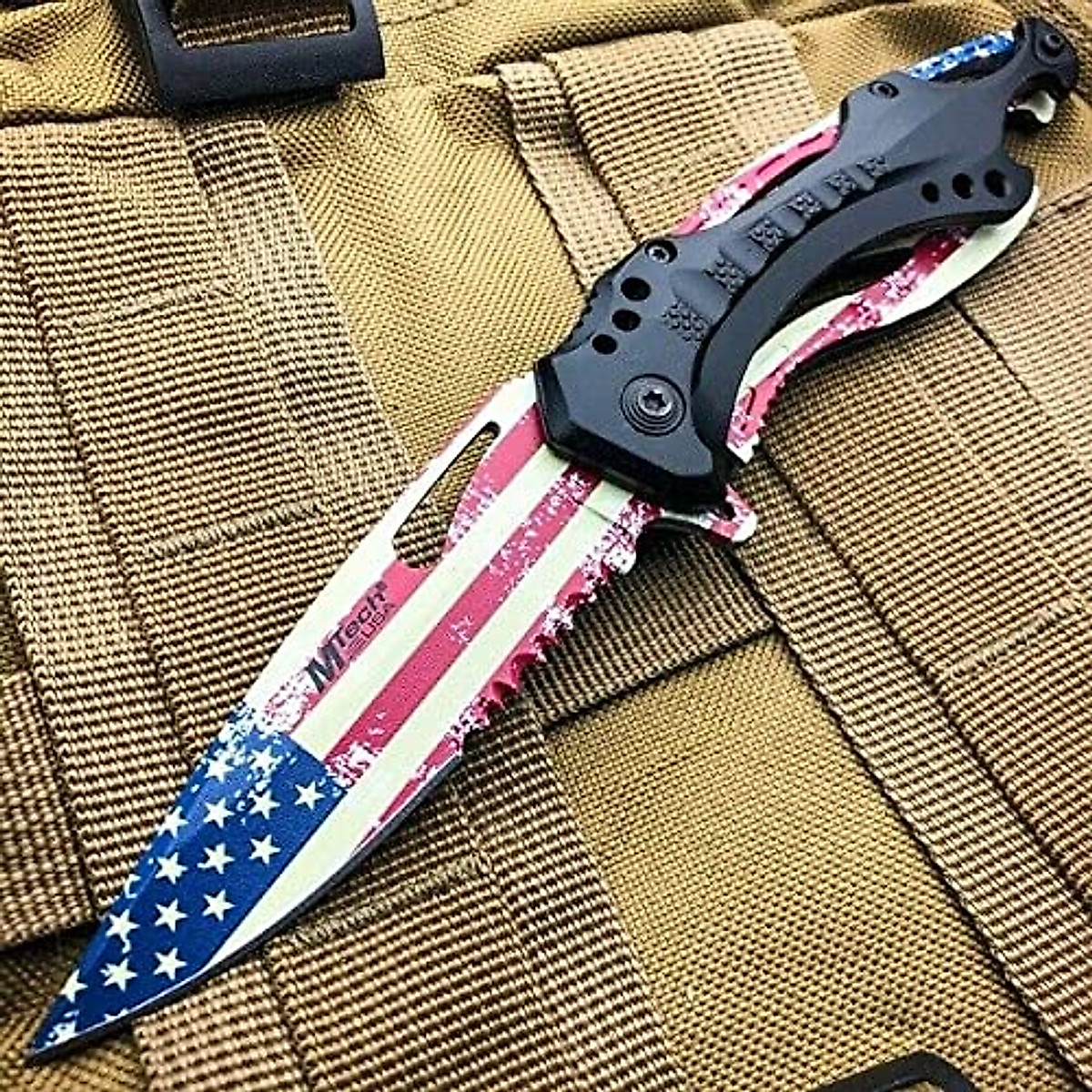 S.S. Folding Knives 8inch American Flag Open Folding Pocket Knife Bottle Fold Outdoor Survival Hunting Knife for Camping by Survival Steel