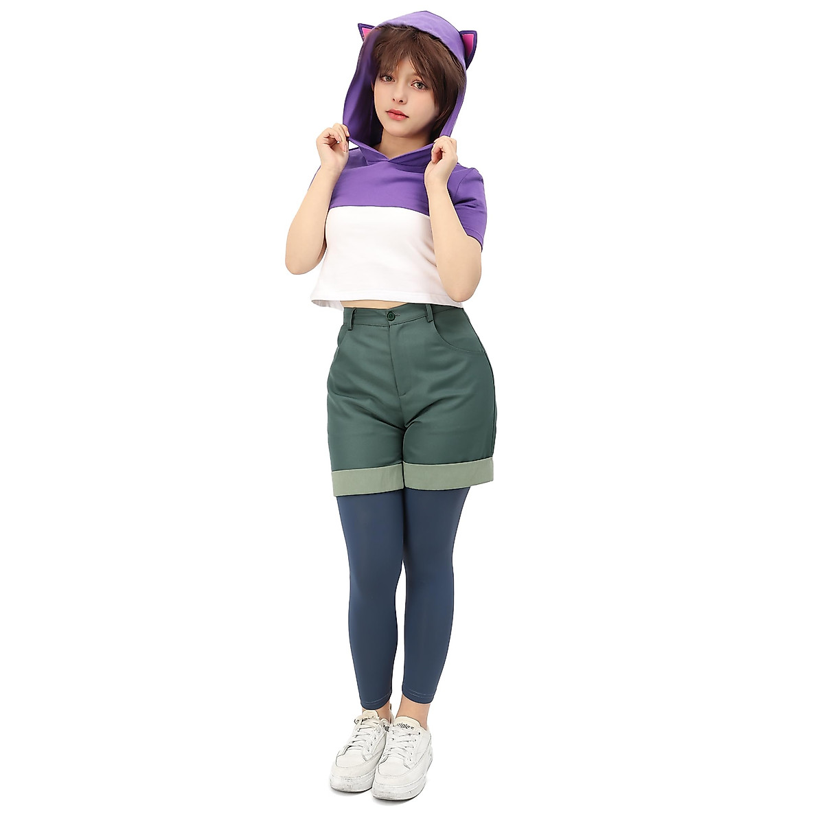 DAZCOS Women's US Size Purple White Hoodie Cosplay Costume Outfit with Tights (Medium)