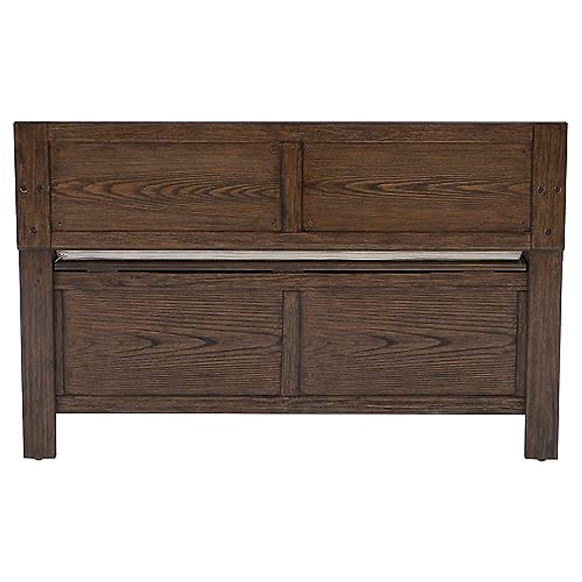 Linon Umber Brown Carlton Rustic Storage Bench with Beige Upholstered Back and Cushioned Seat