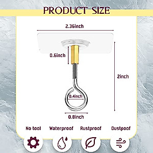 Yinkin 10 Pcs Command Ceiling Hooks Self Adhesive Stainless Steel Eye Hooks No Hole Hanger Transparent Waterproof Seamless Oilproof Wall Hooks 10lb (max) for Hanging Plant Lights