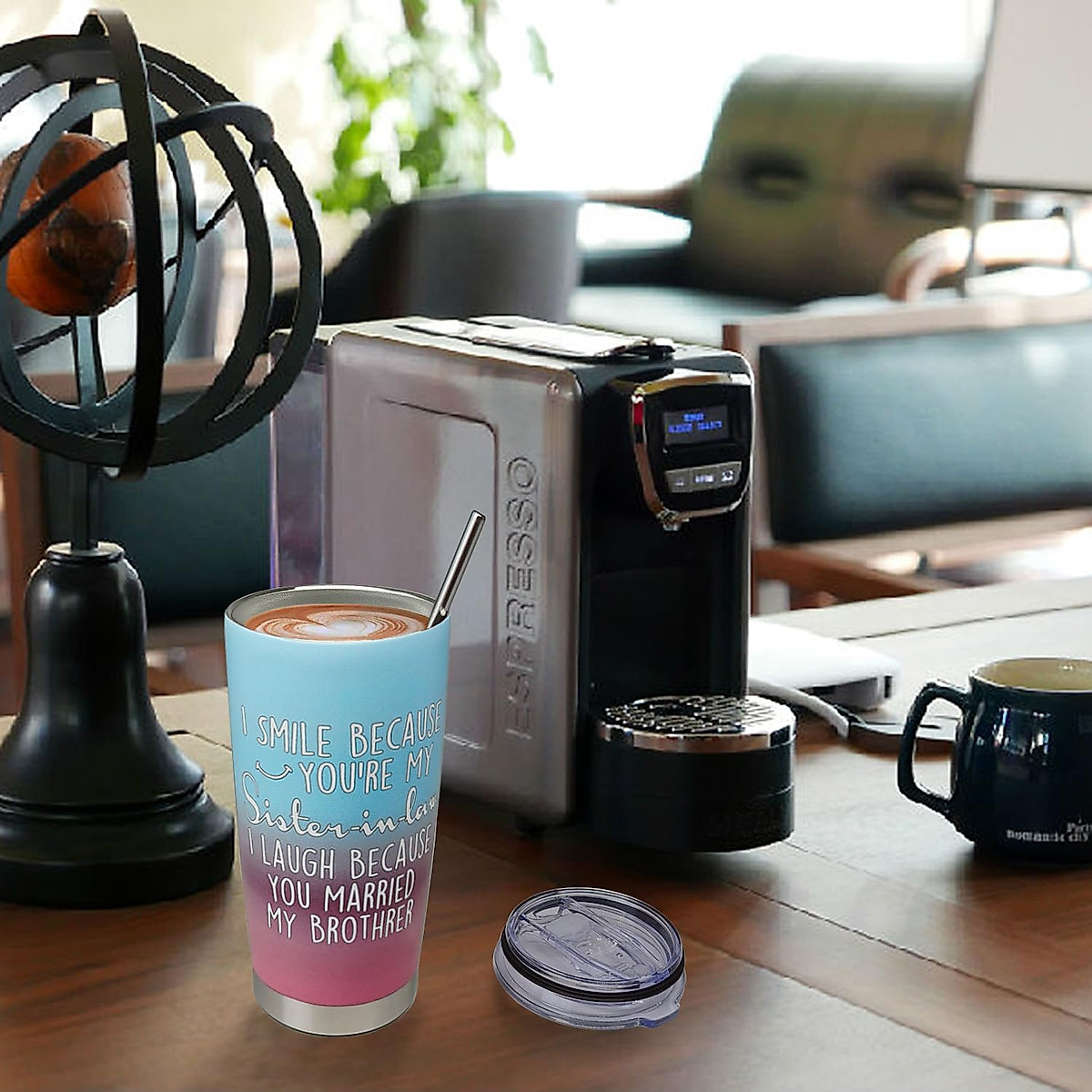 CTIGERS Funny Sister in Law Tumbler with Lid and Straw Insulated Travel Mug Gifts for Sister-in-law Birthday,Christmas,Thank Giving Day,Wedding Gifts for Sister Law 20 oz Blue Red Gradient