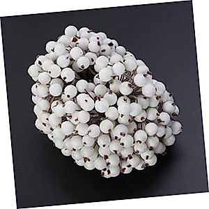 DECHOUS 200pcs Mini Christmas Frosted Fruit Holly Frosted Fruit Frosted Berry Glass Bead Artificial Flower White