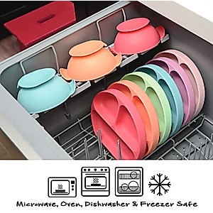 PrimaStella Unbreakable Silicone Non-Slip Bowl and Chew Spoon Set for Babies and Toddlers (Pink)