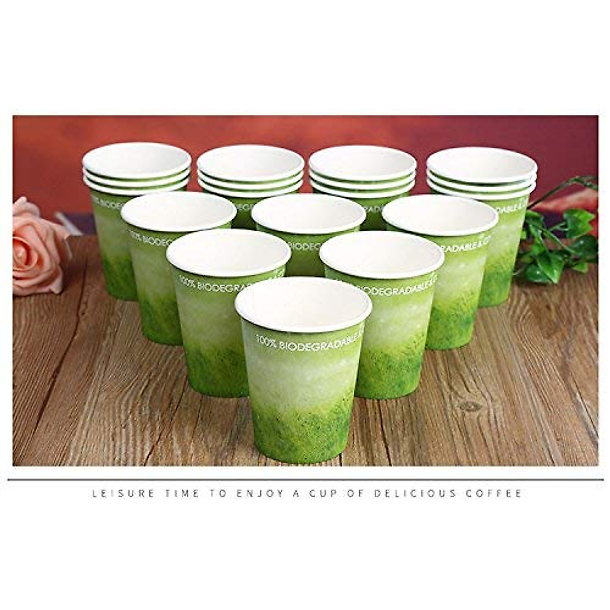 A+ DESIGN Special Green Grass Design Paper Hot Coffee Cups Eco-friendly,100% Blodegradable&Compostable (Green grass, 100 count, 8 oz)