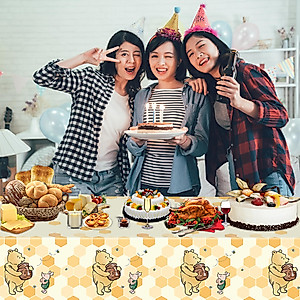 AURORAPARTY 3pcs Winnie Party Tablecloth Bear Baby Shower or Birthday Party Table Cover Honey Plastic Rectangle Birthday Party Decoration, 54 x 108 Inches