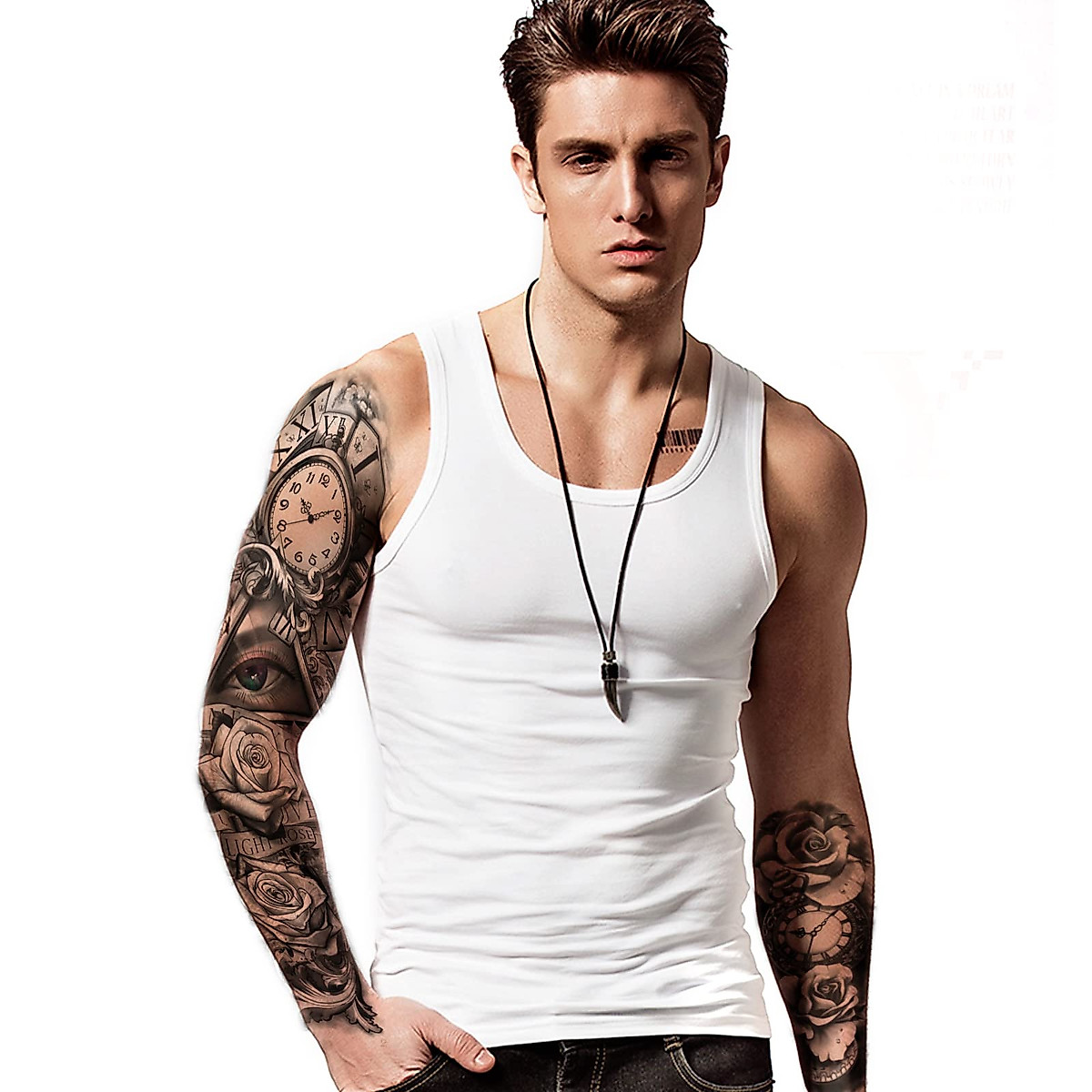 Yazhiji Extra Large Temporary Tattoos 8 Sheets Full Arm Fake Tattoos and 8 Sheets Half Arm Tattoo Stickers for Men and Women (22.83"X7.1")