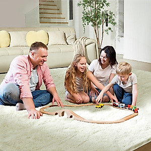 Ultra Soft Rug for Living Room, 8X10 Fluffy Shag Area Rug for Bedroom, Modern Shaggy Carpets Fuzzy Rug for Teens Dorm Nursery Home Decor Aesthetic, Upgrade Anti-Skid Durable, Cream White