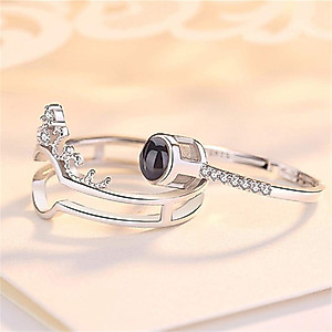 AILIN 100 Languages I Love You Personalized Photo Projection Ring Set With Crown 925 Stelring Silver Custom Picture Text Rings Wedding Birthday Jewelry Gifts For Women