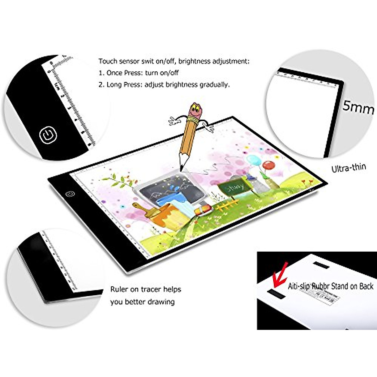 A4 Tracing Light Box Portable LED Light Table Tracer Board Dimmable Brightness Artcraft Light Pad for Artists Drawing 5D DIY Diamond Painting Sketchin