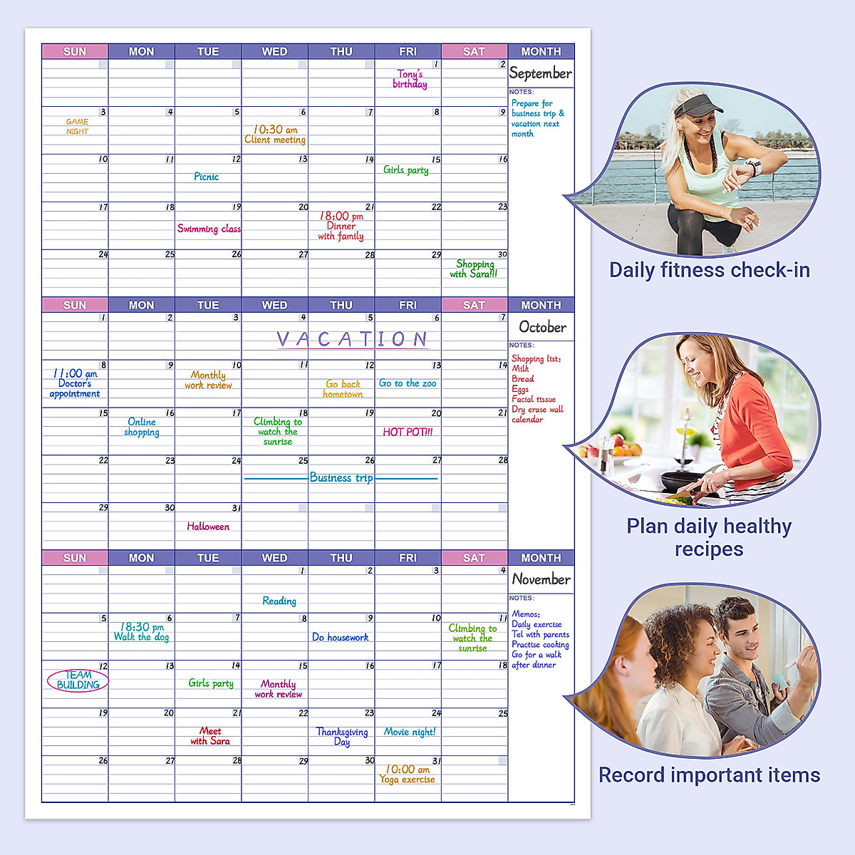 Large Dry Erase Calendar for Wall - 3 Month Vertical Wall Calendar, Blank Reusable Monthly Quarterly Calendar Planner Undated, 27.8" x 41" Whiteboard Calendar, Laminated Organizer for Home, Office