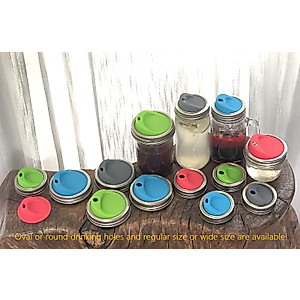 THINKCHANCES Reusable Food Grade and BPA Free Silicone Round Sip Coffee Juice Drinking Straw Lid Set with Stainless Steel Rings for Mason, Ball, Canning Jars, Pack of 4 Sets (Wide Mouth,Round Hole)