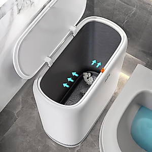 JOYBOS Bathroom Trash Cans with Lids|Small Office Garbage Cans with Automatic Lid|Motion Sensor Waterproof Trash Bin for Bedroom| 4 Gallon Plastic Narrow Wastebasket for Toilet, RV, White