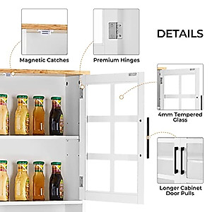 Yaheetech 72'' Kitchen Pantry Cabinet with Buffet Hutch, Storage Cabinet with Tempered Glass Doors & Rubberwood Countertop & Adjustable Shelves, Cupboard for Dinning Room/Bathroom, White