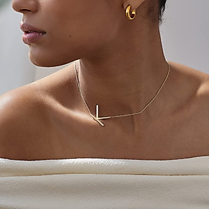 Oak&Luna - Personalized Sideways Hanging Initial for Woman- Any Letter Charm - Fashion Fine Metal 925 Sterling Silver and Gold Custom Jewelry - yellow gold