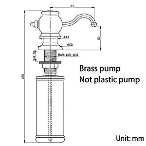 RANDOM Brushed Gold Solid Brass Soap Dispenser for Kitchen Sink, Refill from The Top, Built in Design for CounterTop with Large Liquid Soap Bottle. (Brushed Gold)