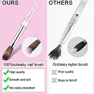 KEMEISI Acrylic Nail Brush Size #10, 100% Pure Kolinsky Nail Art Brushes for Acrylic Application, Sturdy Handle Oval Shaped Acrylic Powder Nail Design Tools for Professional Manicure DIY