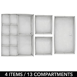 mDesign Fabric Drawer Organizer Bins, Kids/Baby Nursery Dresser, Closet, Shelf, Playroom Organization, Hold Clothes, Toys, Diapers, Bibs, Blankets, Set of 4, 2 Pack, Gray/White Polka Dot