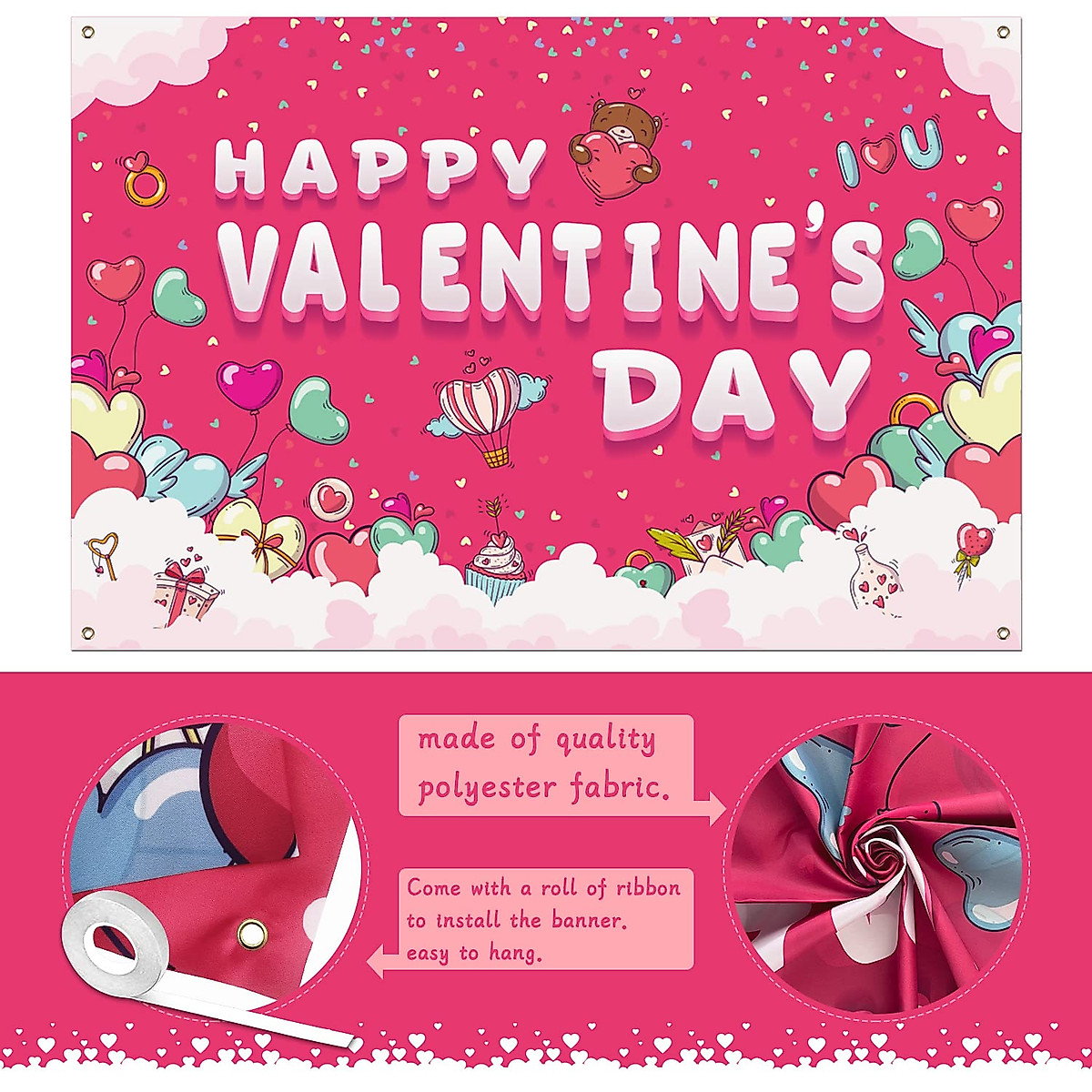 Valentine's Day Backdrop Banner Gatherfun Red Pink Love Heart Party Decorations Large Photography Background for Valentine's Day Party