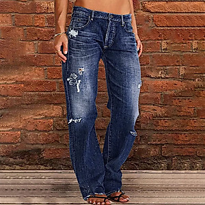 SMIDOW Lightening Deal Brown Dress Pants Women Women Stacked Pants Ripped Jeans Boyfriend Jeans Distressed Jeans Baggy Cargo Pants Jeans Straight Leg Pants Dark Blue 2XL