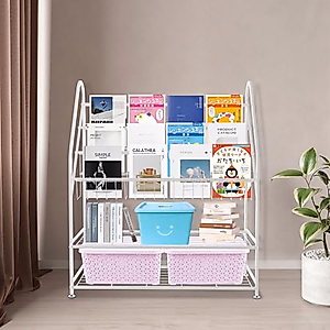 YETINGSHOP Kids Bookshelf, Large Black Bookcase, Large Capacity Books Toys Organizer (White)