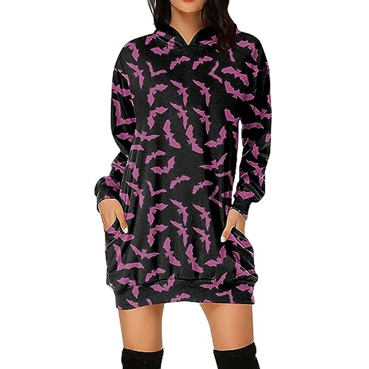 bgtlik Hoodie Dress for Women with Pockets Summer Halloween Print Long Shirt Dress with Hooded Halloween Coffee and Pumpkin Sweatshirt Vintage Floral Graphic Hoodie Womens Hoodies Casual Hoodie