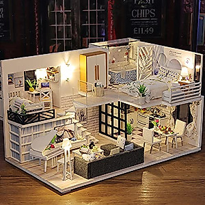 Fsolis DIY Dollhouse Miniature Kit with Furniture, 3D Wooden Miniature House with Dust Cover and Music Movement, Miniature Dolls House kit (M21)