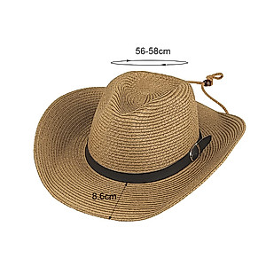 Straw Cowboy Hat for Women Men Classic Western Cowgirl Cap Foldable Sun Hat Shapeable Fedora Panama Hat Wide Brim Beach Hat Khaki