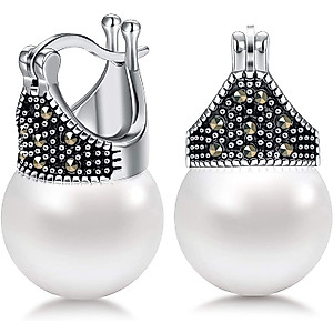 Milacolato Pearl Earrings 18K White Gold Plated 925 Sterling Silver Pearl Earrings Simulated Pearl Drop Earrings Pearl Dangle Stud Earrings Love Jewelry Gifts for Women