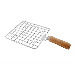 GD Stainless Steel Wire Roaster Papad Jali Roaster Grill Barbecue Grill Wooden Round Handle Square Roasting Net