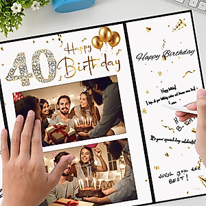 DARUNAXY Black Gold 40th Birthday Party Decorations, Happy 40th Birthday Alternative Signature Guest Book for Men Women 40 Years Old Table Sign Picture Frame Gift 40 Birthday Card Board Party Supplies