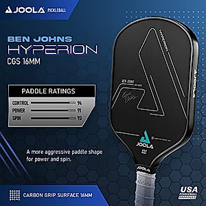 JOOLA Ben Johns Hyperion CGS 16mm Pickleball Paddle - Textured Carbon Grip Surface Technology for Spin & Control with Added Power - Polypropylene Honeycomb Core Pickleball Racket