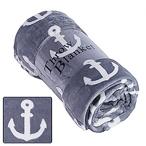 JML Flannel Blanket Sofa Couch Throw Blanket Super Soft Lightweight Microfiber Fuzzy Plush Throw Blanket Shawls and Wraps Anchor Fleece Throw for Adults,Pet,Travel,Home,Bed,Chair Decor- Grey Anchor