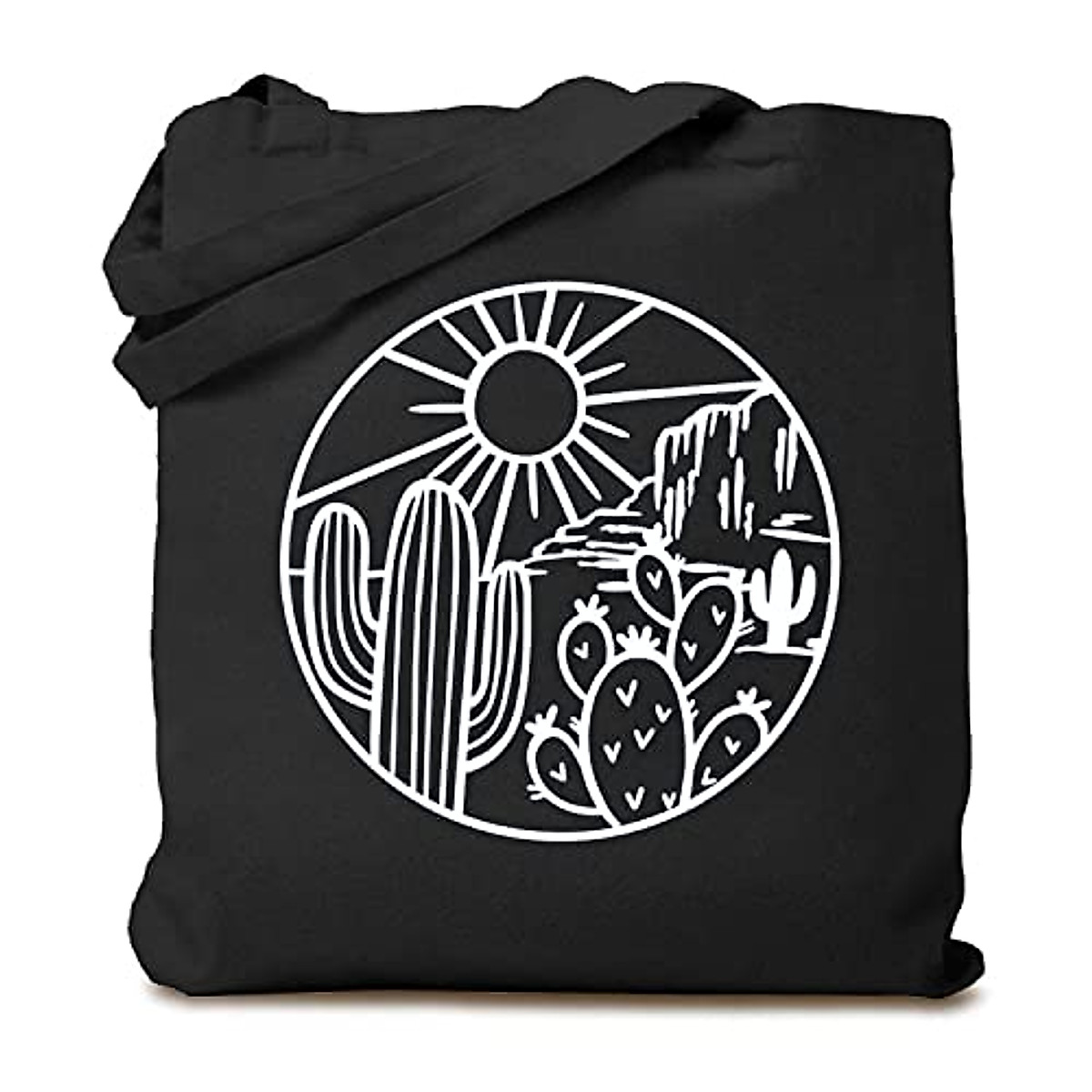 Cute Desert Cactus Canvas Tote Bag Desert Adventure Lover Reusable Shopping Bag for Women Funny Gift, 15.8 x 13.5 inches