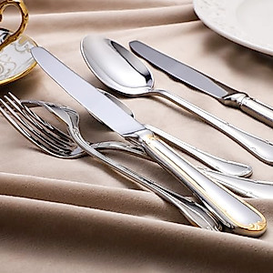 Zerophilo Silverware Set Gold Cutlery Set Mirror Polished Flatware Set Stainless Steel knife fork spoon Dishwasher Safe Gift of Wedding Housewarming Service for 1 (Gold)